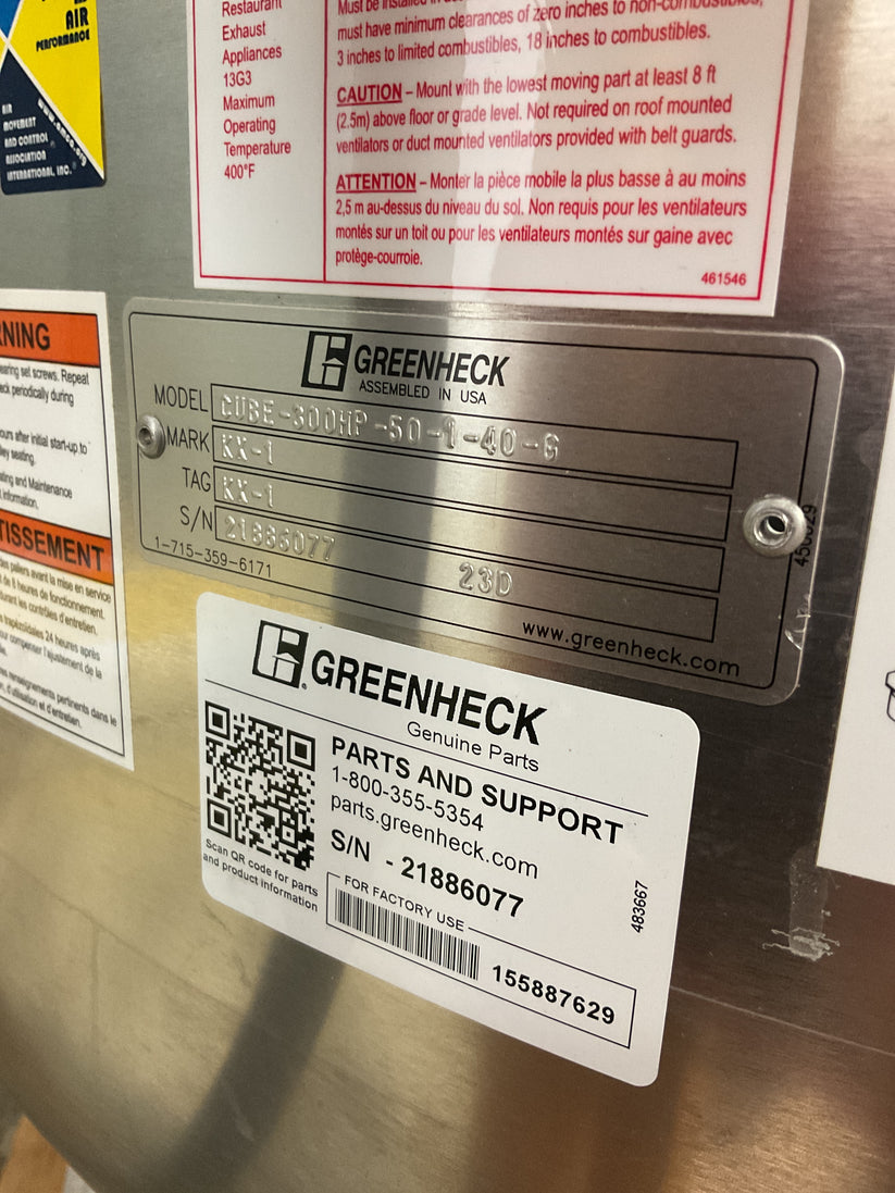 GREENHECK CUBE 300 CENTRIFUGAL FAN CUBE-300HP-50-1-40-G - NEW – GRS ...